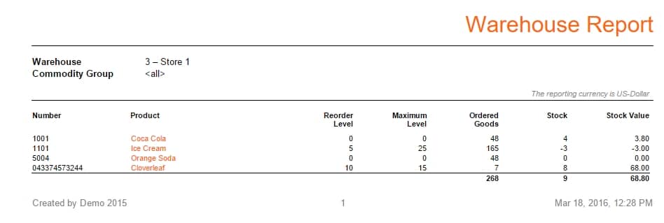 Warehouse-Report – KORONA POS Support Manual