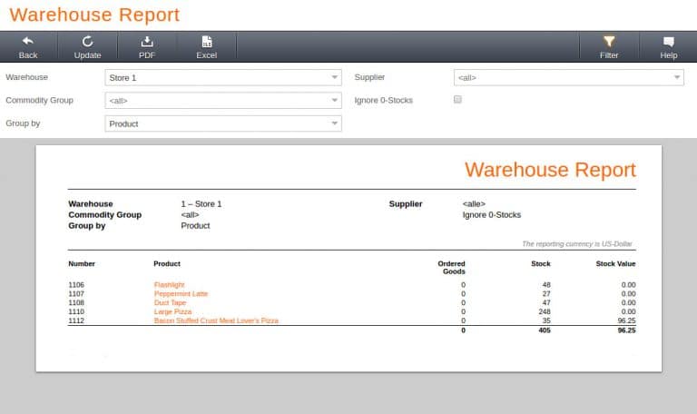 Warehouse-Report – KORONA POS Support Manual